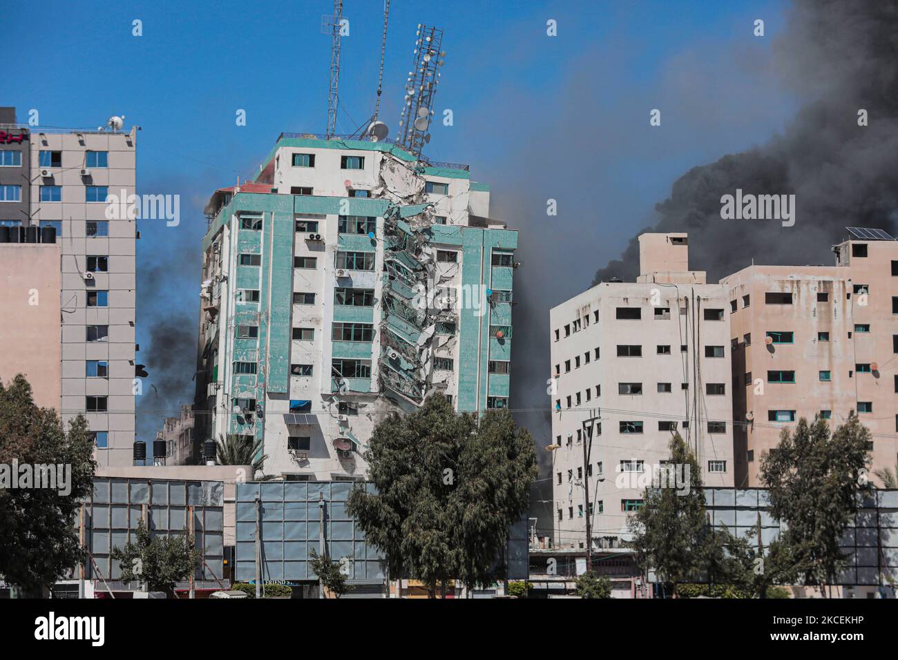 A ball of fire erupts from the Jala Tower as it is destroyed in an ...