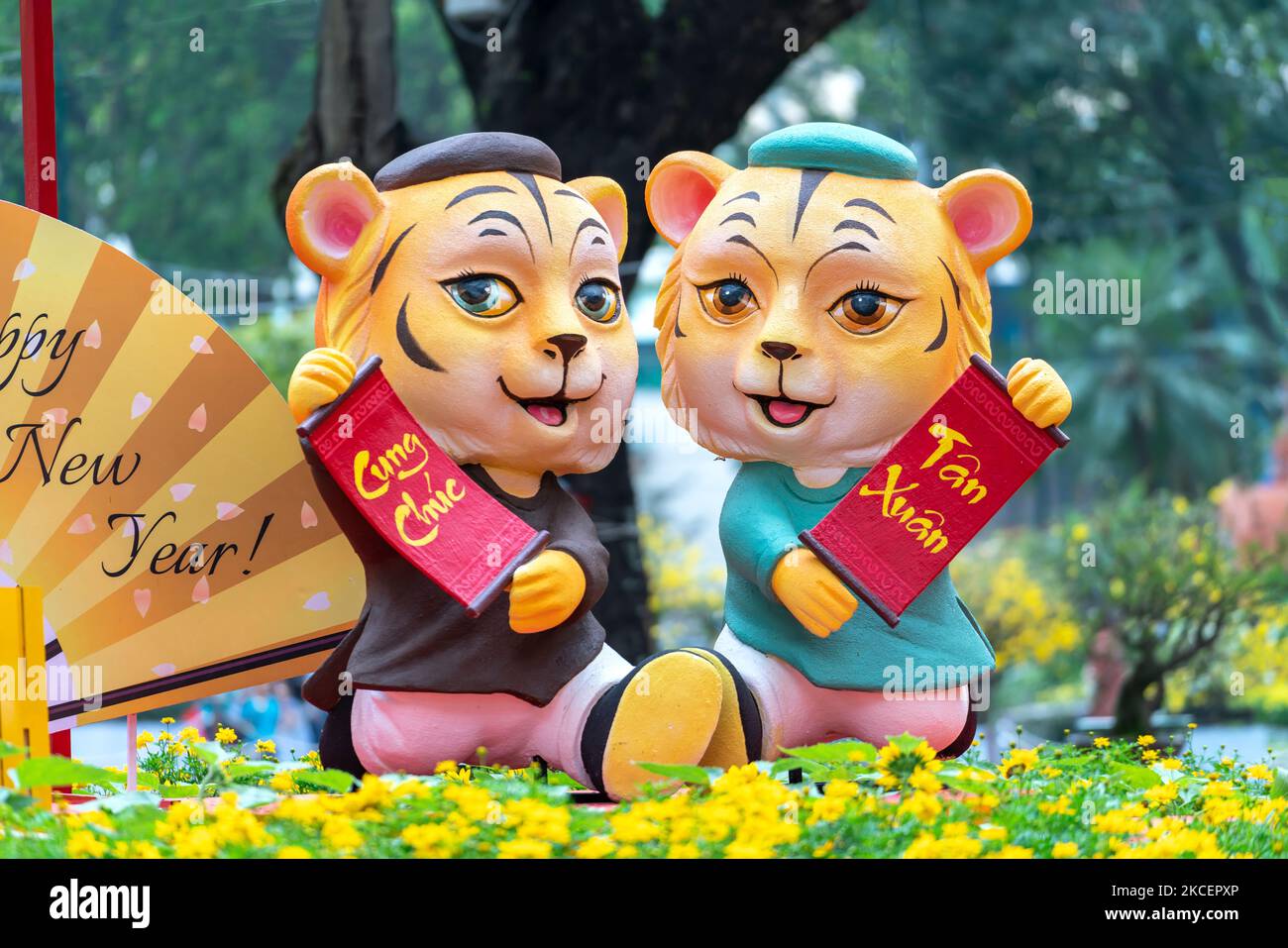 Tiger symbol decorated in Tao Dan park morning Lunar New Year at ...