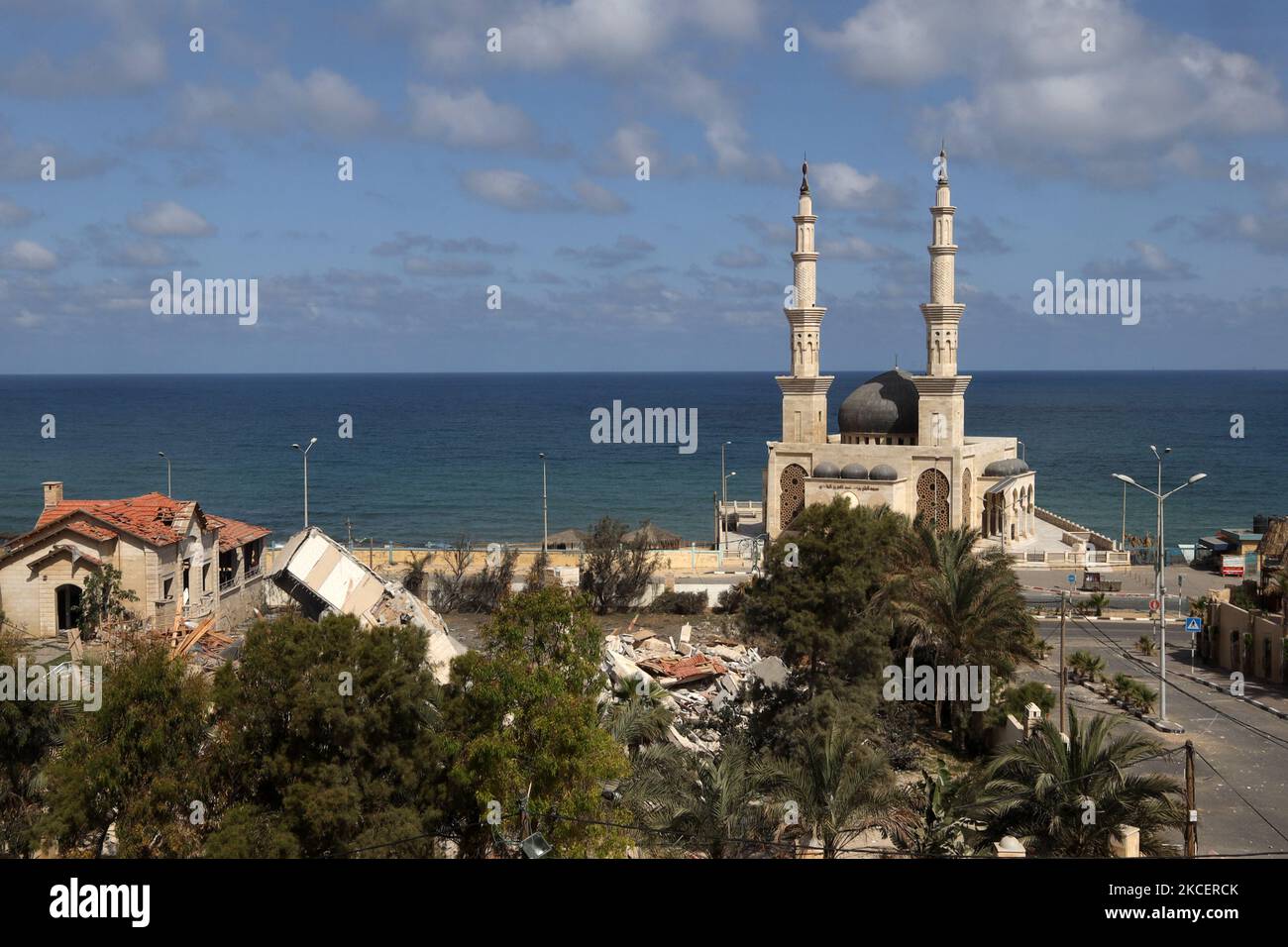 A general view shows the destroyed villa (C) of Palestinian businessman ...