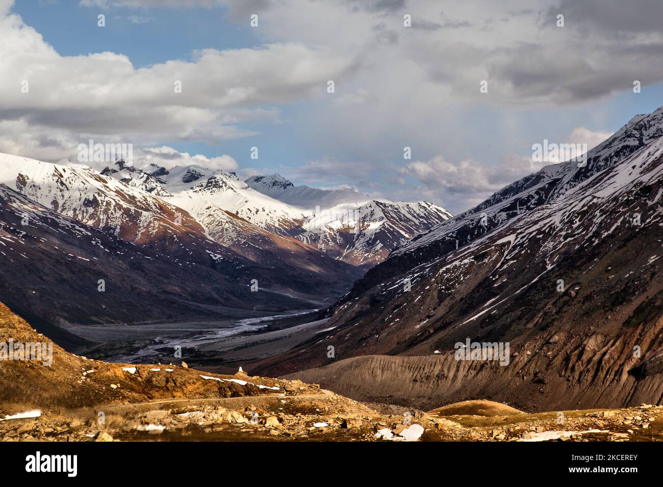 Magnificently sculpted peaks of the Himalayas along the Panzila pass ...