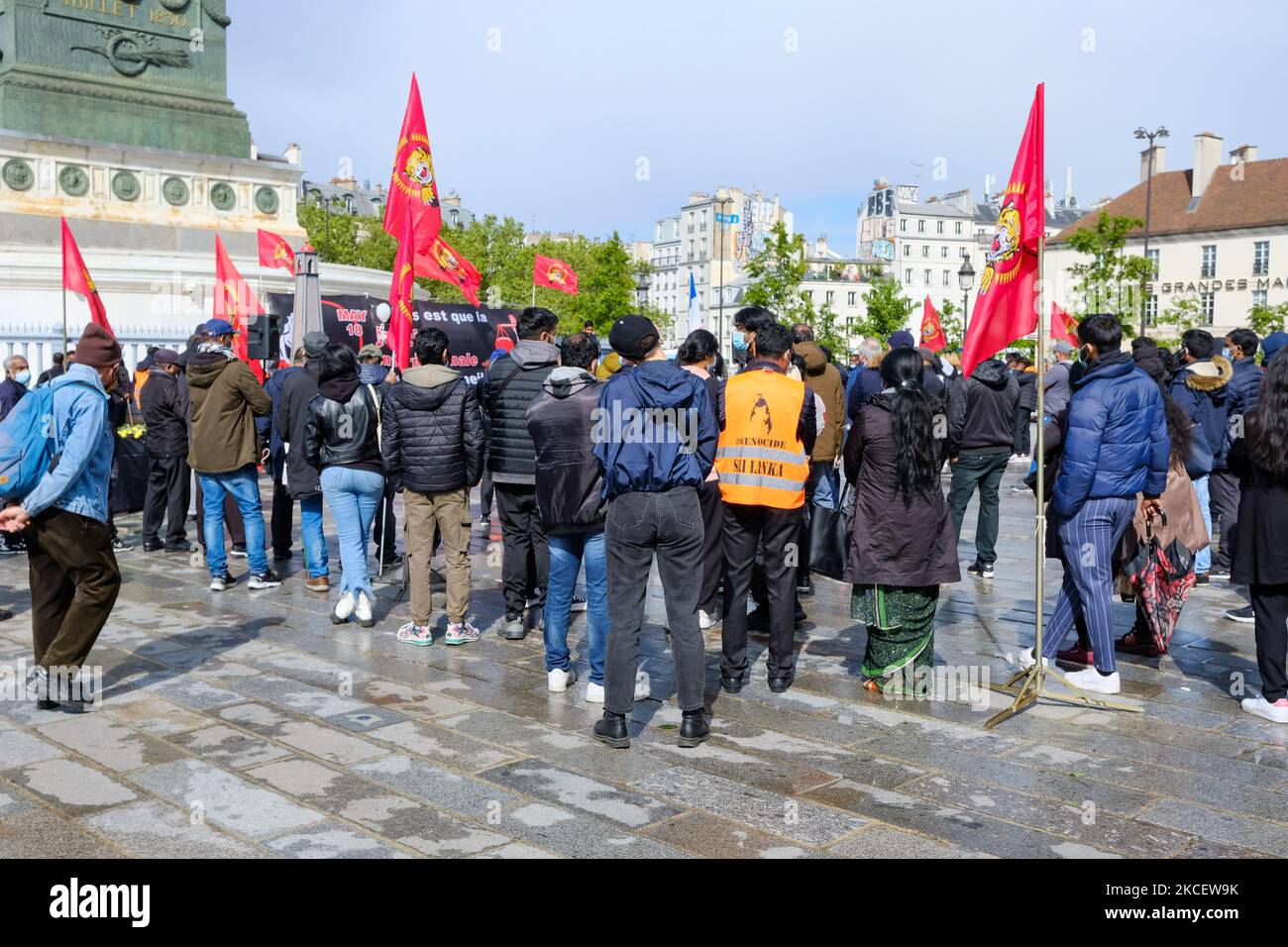 Tamil activists gathered in Place de la Bastille in Paris, France, on ...