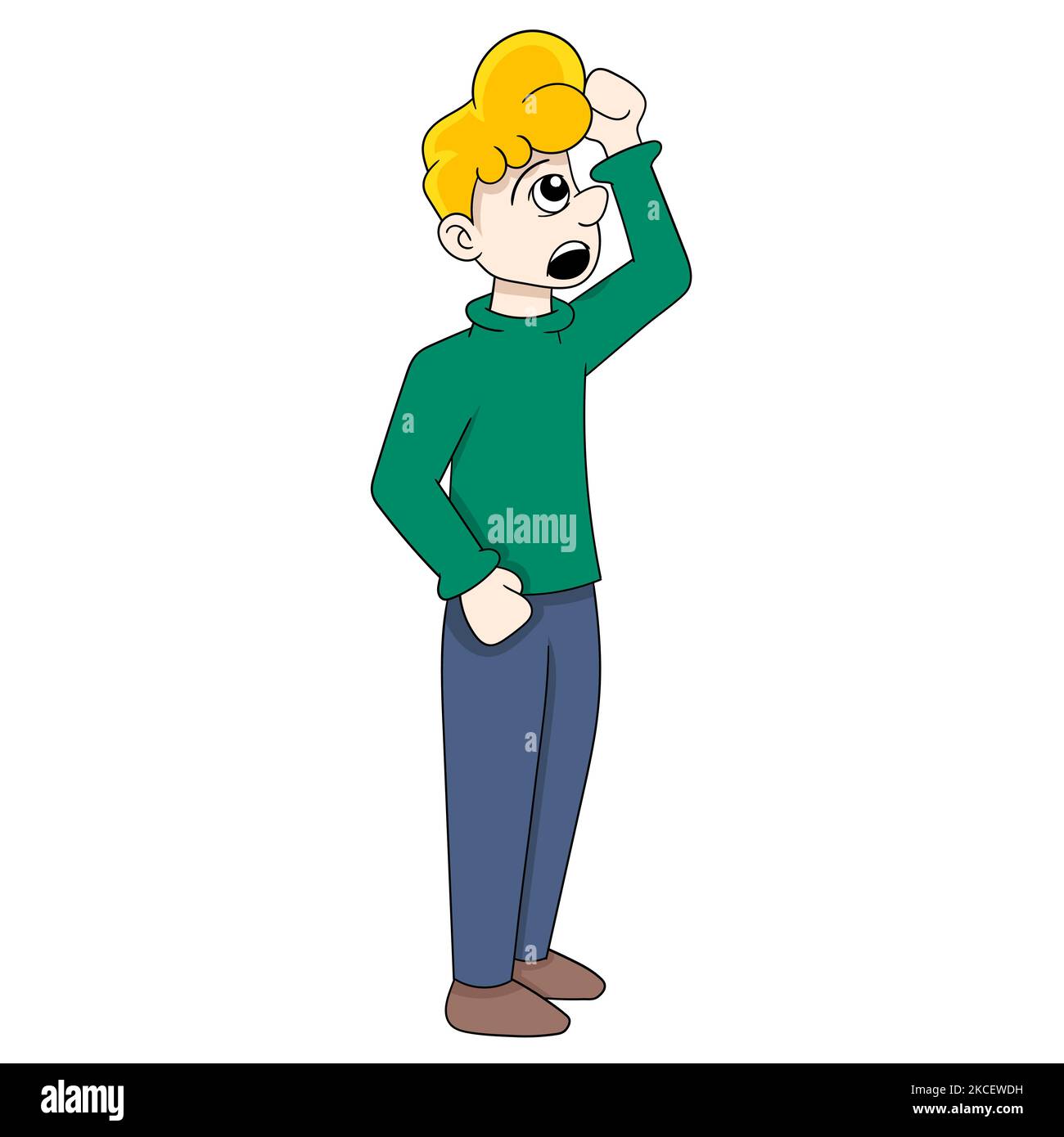 illustration of a boy scratching his head in confusion Stock Vector ...