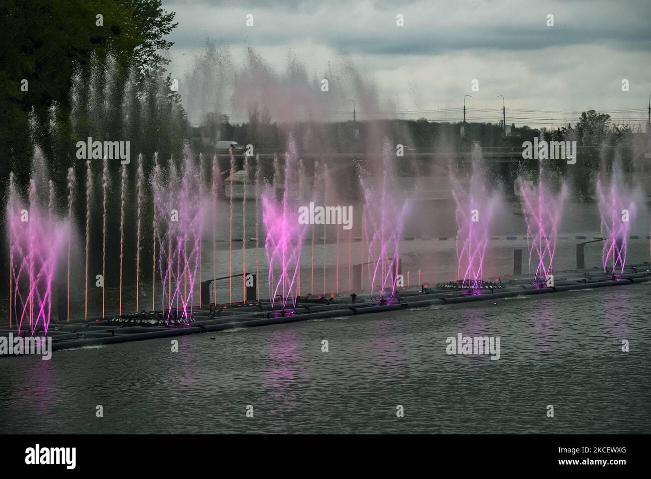Musical fountain with laser animations Roshen on the Southern Buh river ...