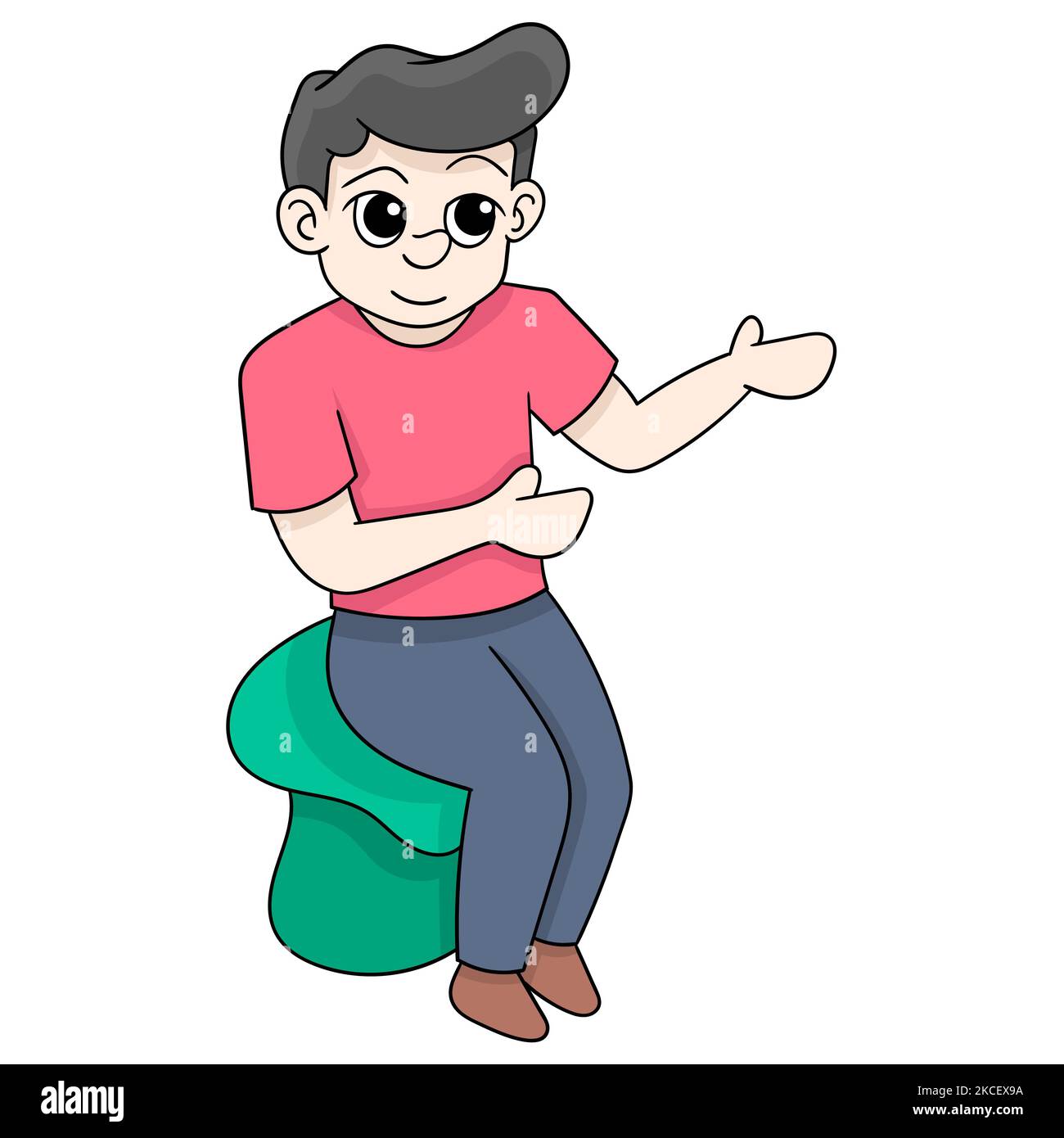 illustration of a boy sitting with a hand gesture offering a buyer ...