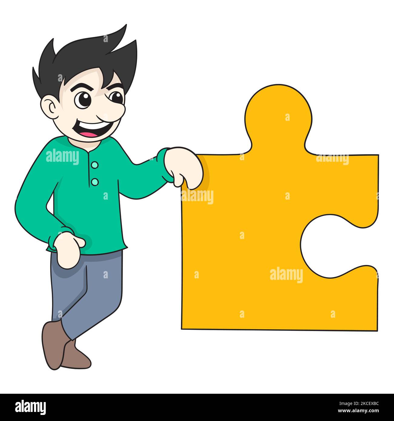 illustration of a man carrying a business relations strategy puzzle ...