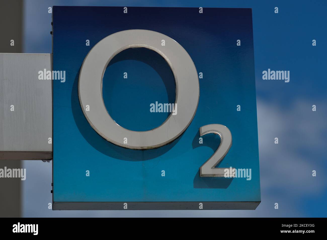 A logo of O2 UK, a British telecommunications services provider, owned ...