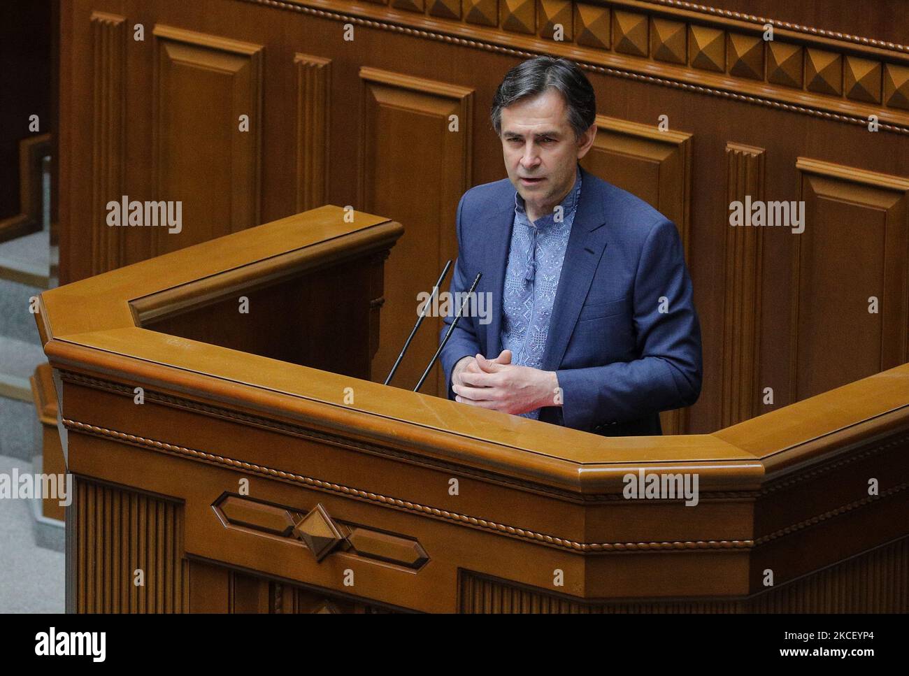 Newly appointed Economy Minister of Ukraine Oleksiy Lyubchenko has a speech during Parliamentary ...