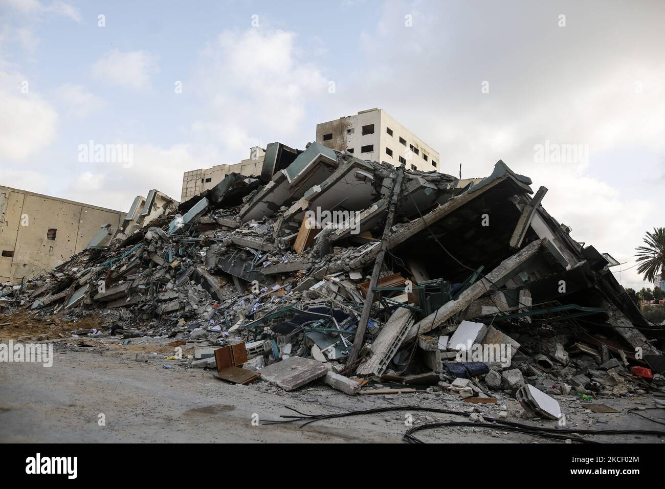 The destroyed of Al Jalaa building in Gaza City where Al-Jazeera ...