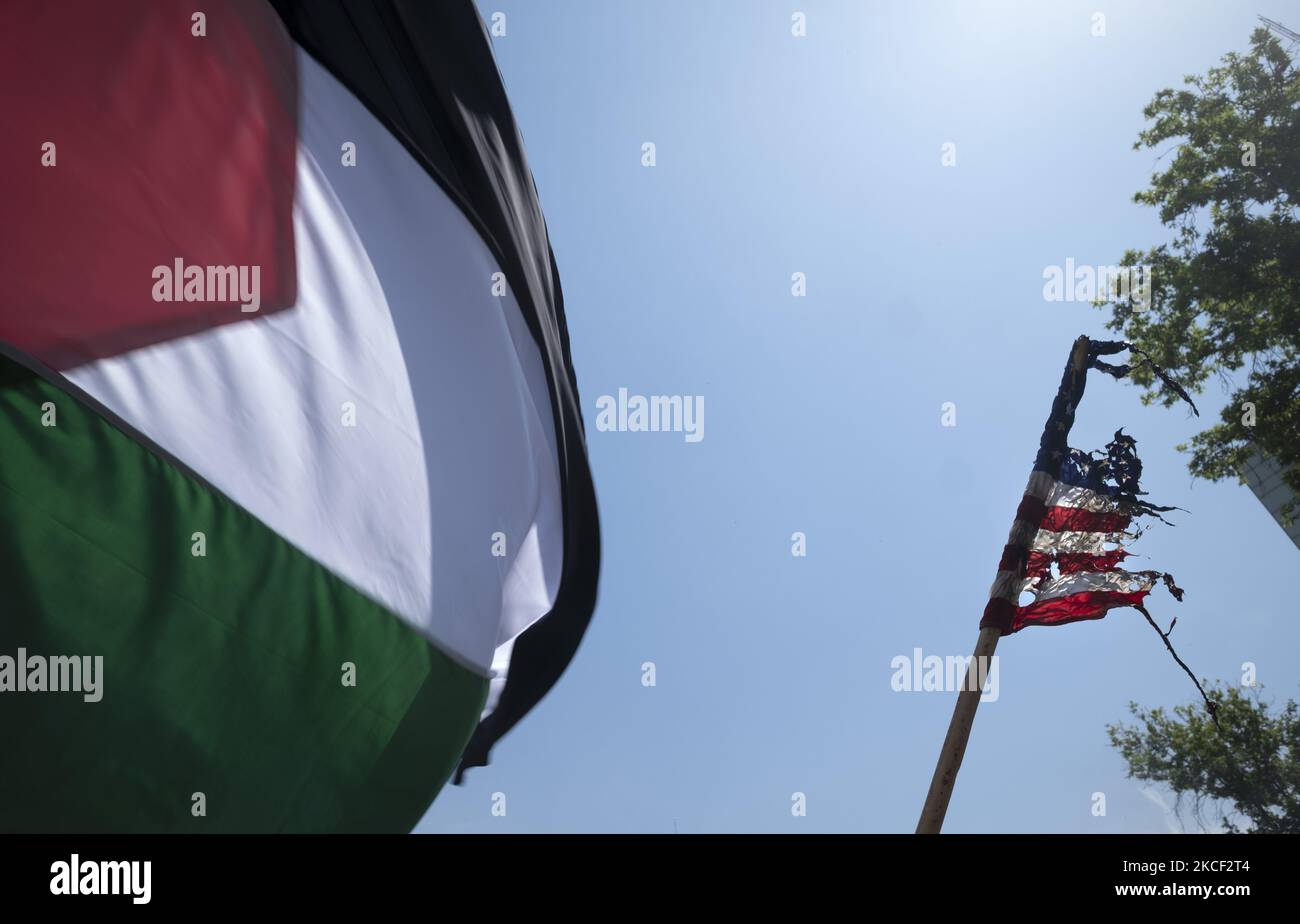 An Iranian protester waves a Palestinian flag as an other man (Not ...