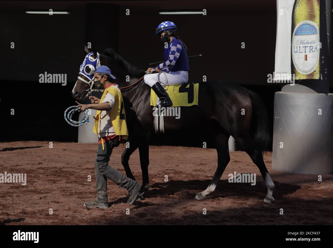 Jazmín Larios, jockey, in the saddling area at the Hipódromo de Las ...