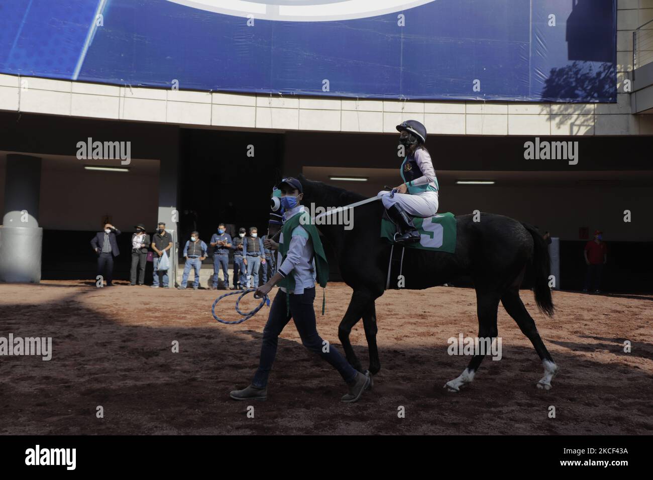 Jennifer Rodríguez, jockey, in the saddling area of the Hipódromo de ...