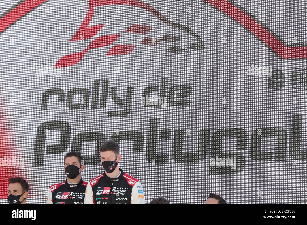 Elfyn EVANS, Scott MARTIN during the Podium Ceremony of the WRC ...