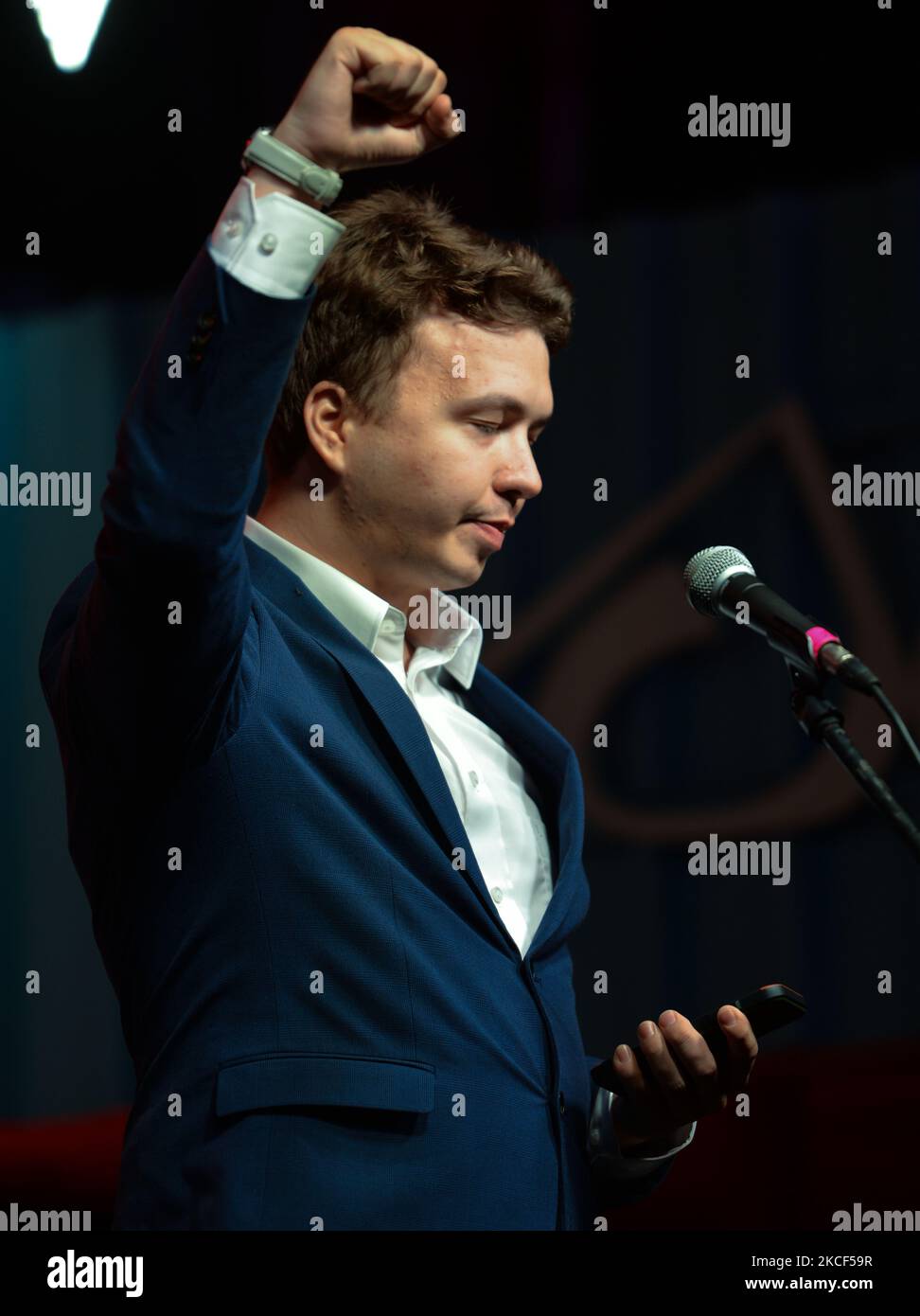 Roman Protasevich addresses the crowd next to a famous Gdansk's ...