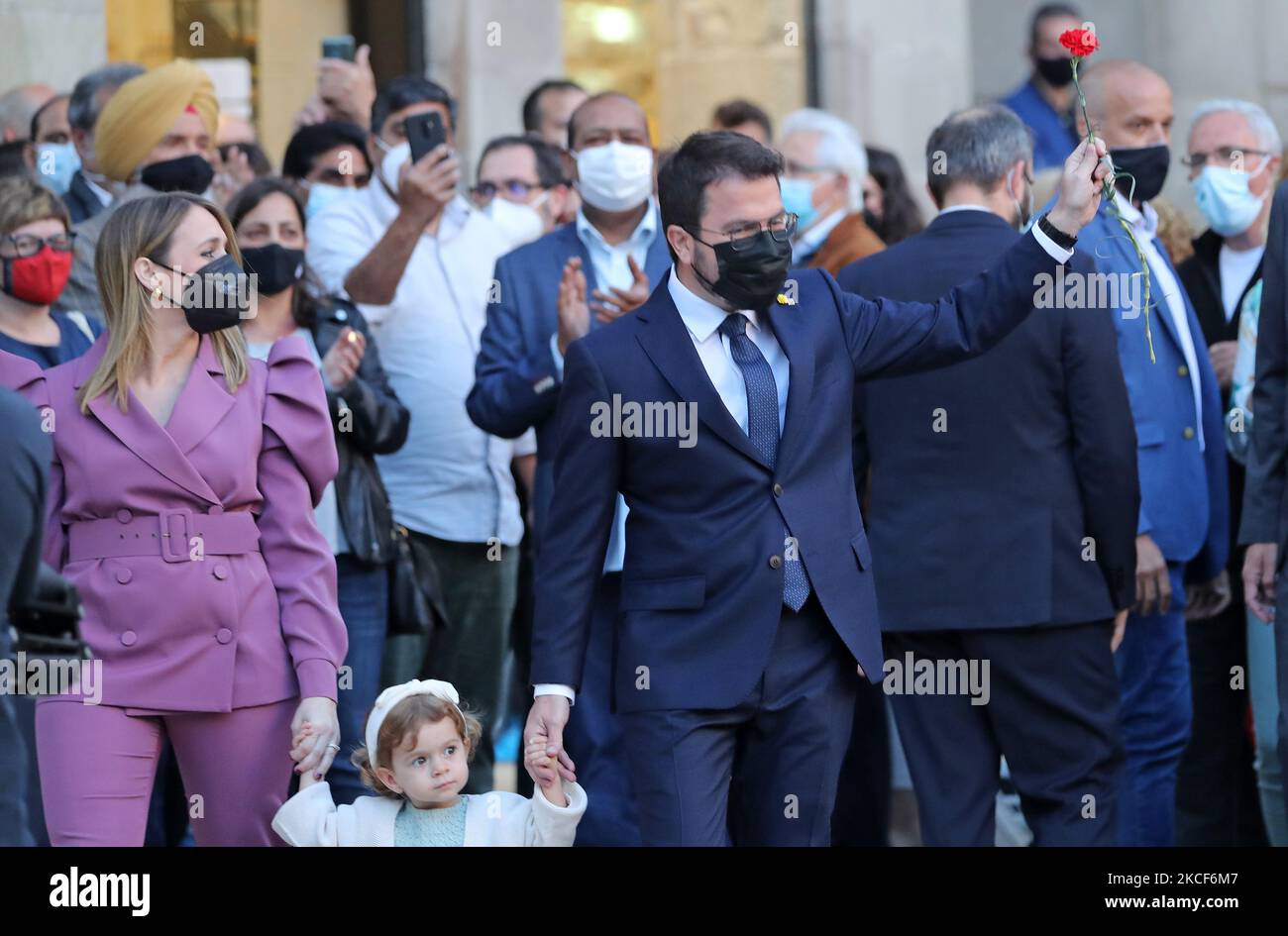 Pere Aragones arrives, with his wife Janina Juli Pujol and his daughter ...