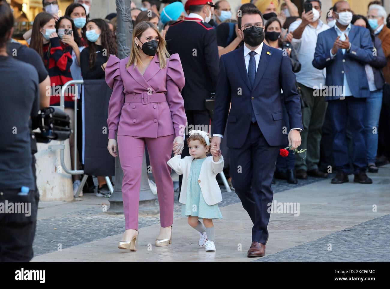 Pere Aragones arrives, with his wife Janina Juli Pujol and his daughter ...