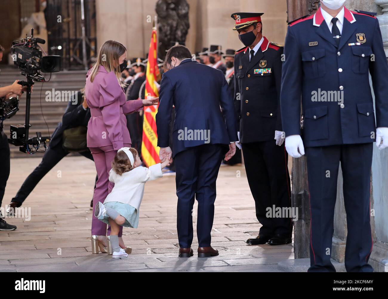 Pere Aragones arrives, with his wife Janina Juli Pujol and his daughter ...
