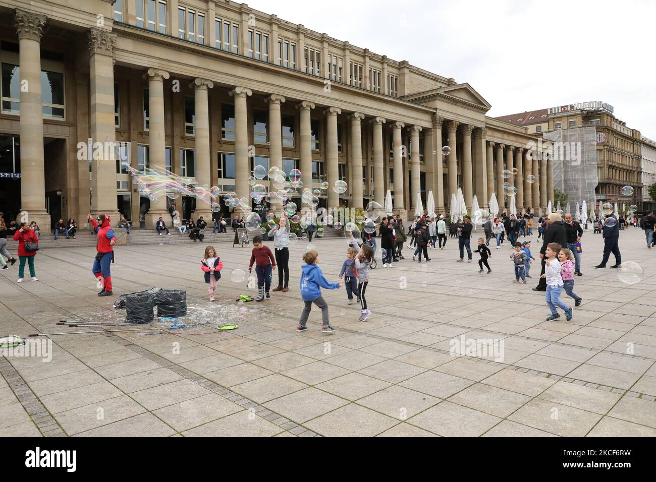People move at the city centre of Stuttgart, Germany on Mai 24, 2021 ...