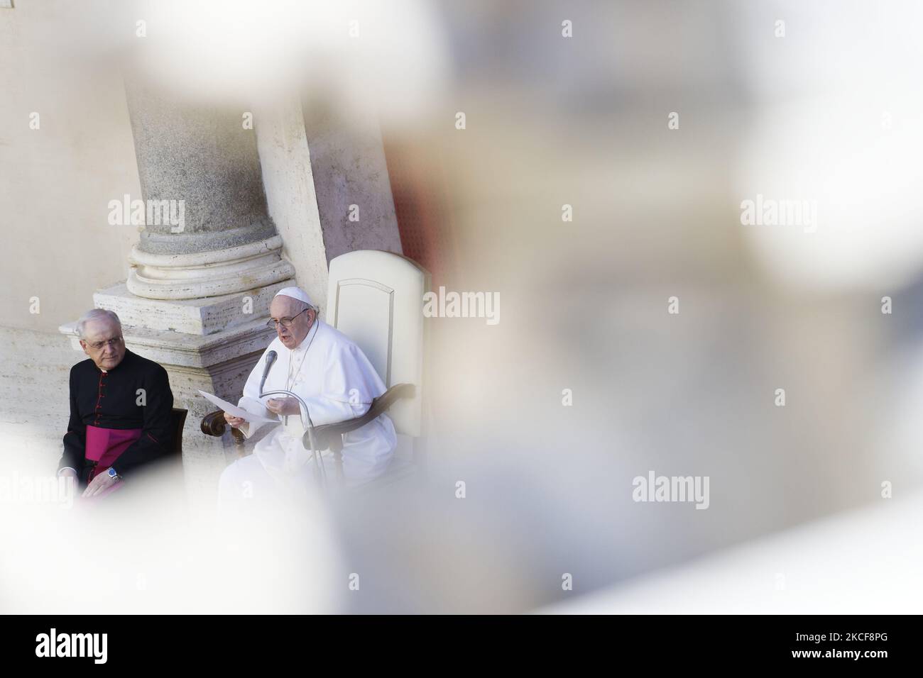 Pope Francis delivers his speaking in the St. Damaso Courtyard at the ...