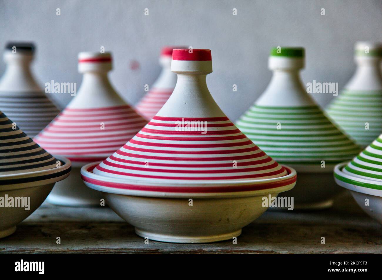 Freshly painted clay tagine pots at a school teaching pottery design in ...