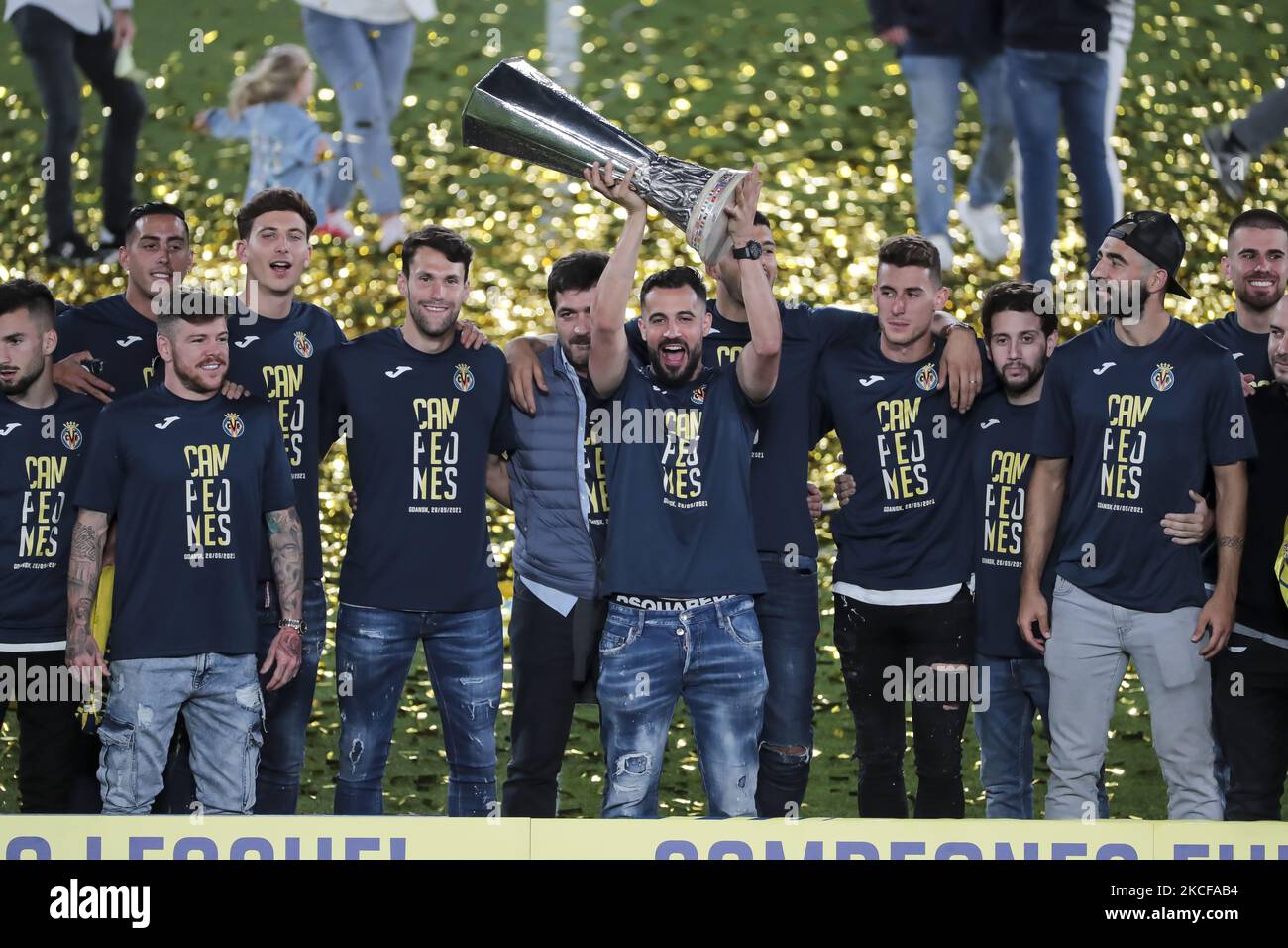 Uefa europa league trophy bus parade hi-res stock photography and ...