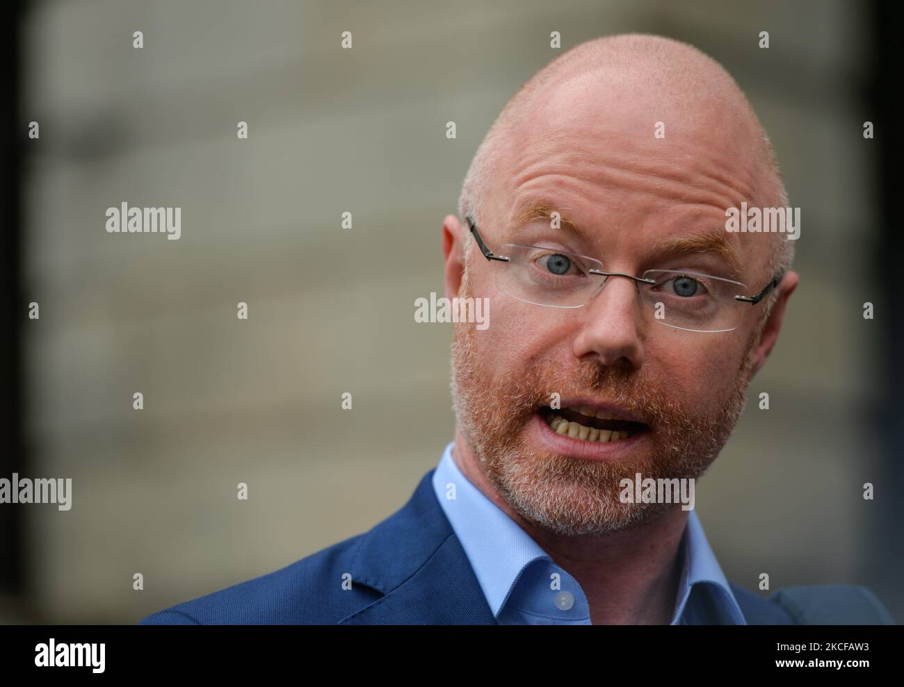 Stephen Donnelly, Ireland's Minister of Health, speaks to the media ...