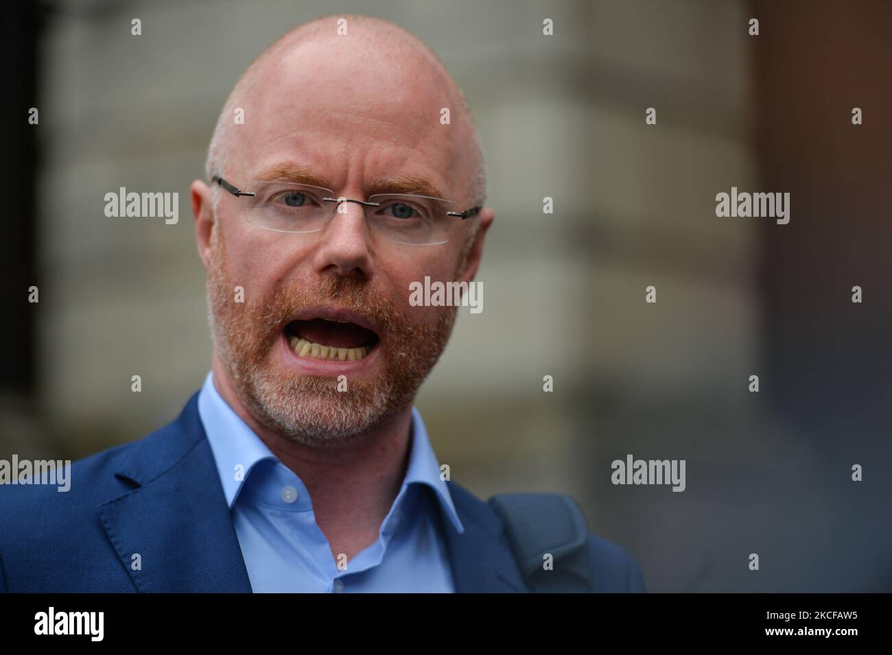 Stephen Donnelly, Ireland's Minister of Health, speaks to the media ...