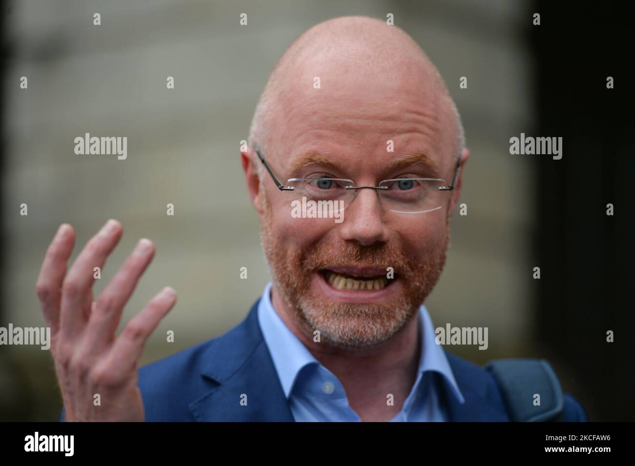 Stephen Donnelly, Ireland's Minister of Health, speaks to the media ...