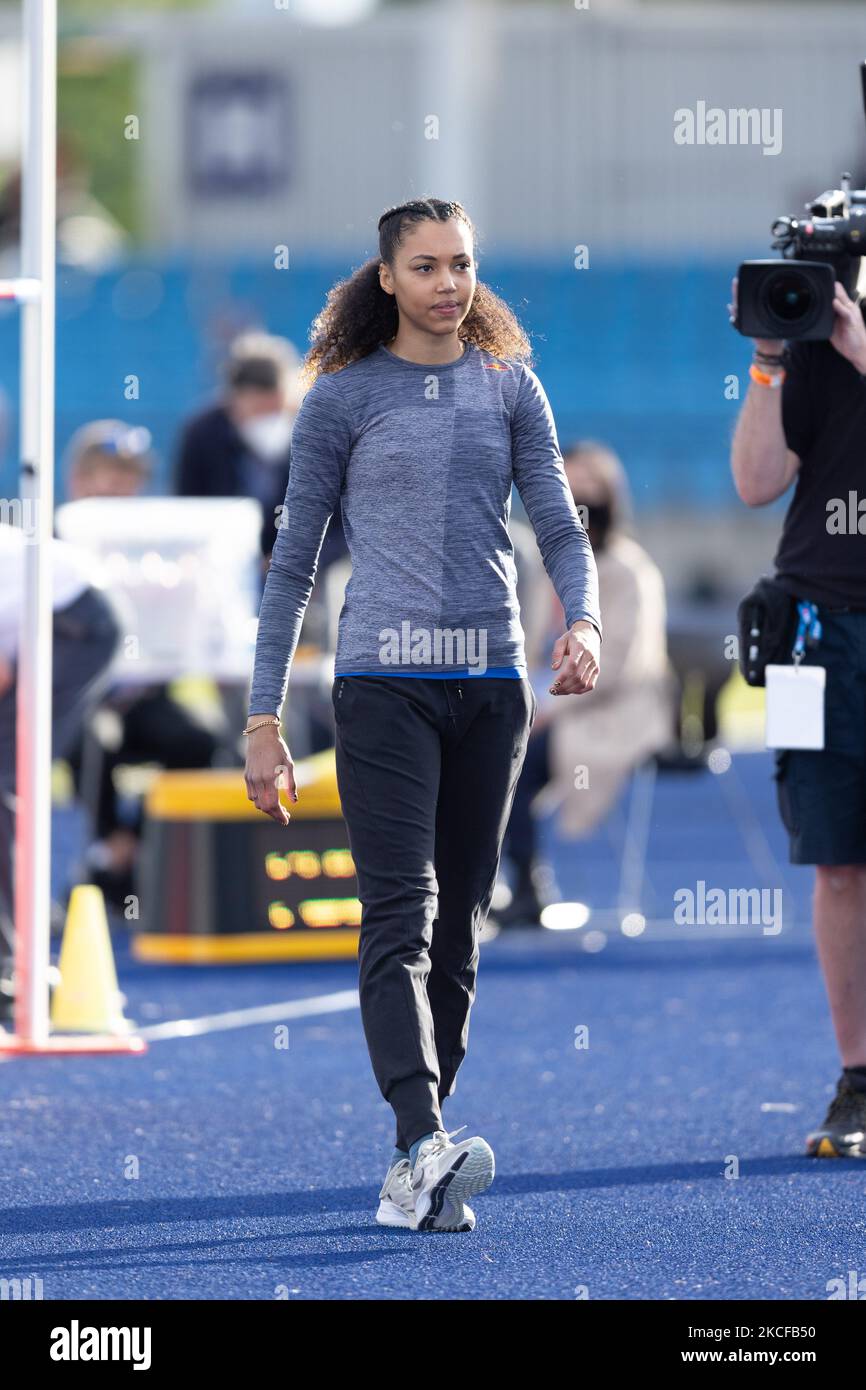 Morgan Lake before the high jump during The Manchester Invitational ...
