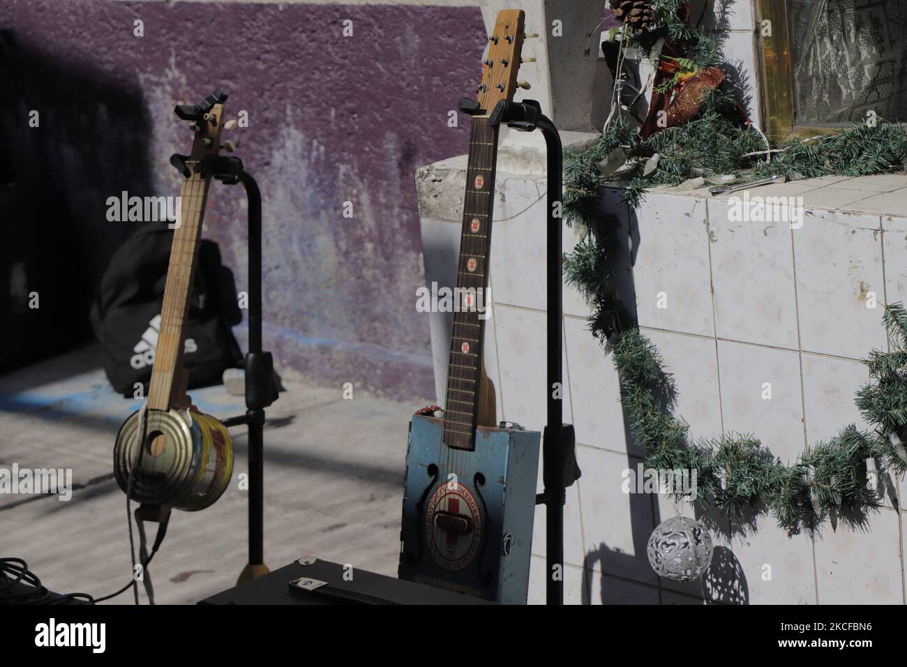 Musical instruments made by the Mexican group Orquesta Basura, who ...