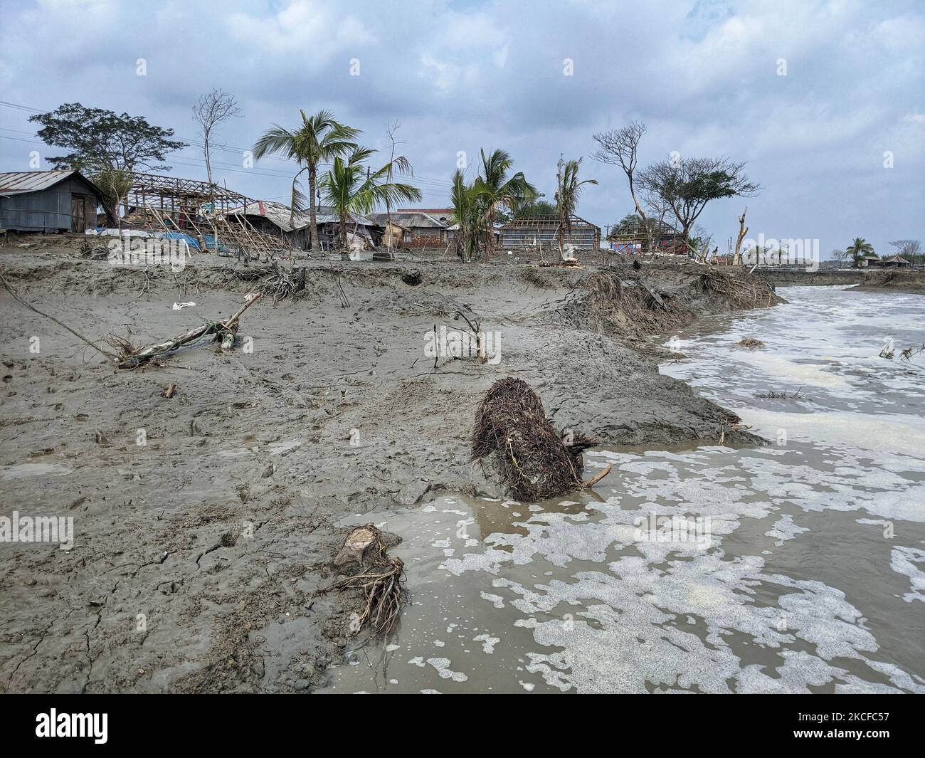 Aerial view of a Coastal area's Embankment that collapse by Cyclone ...