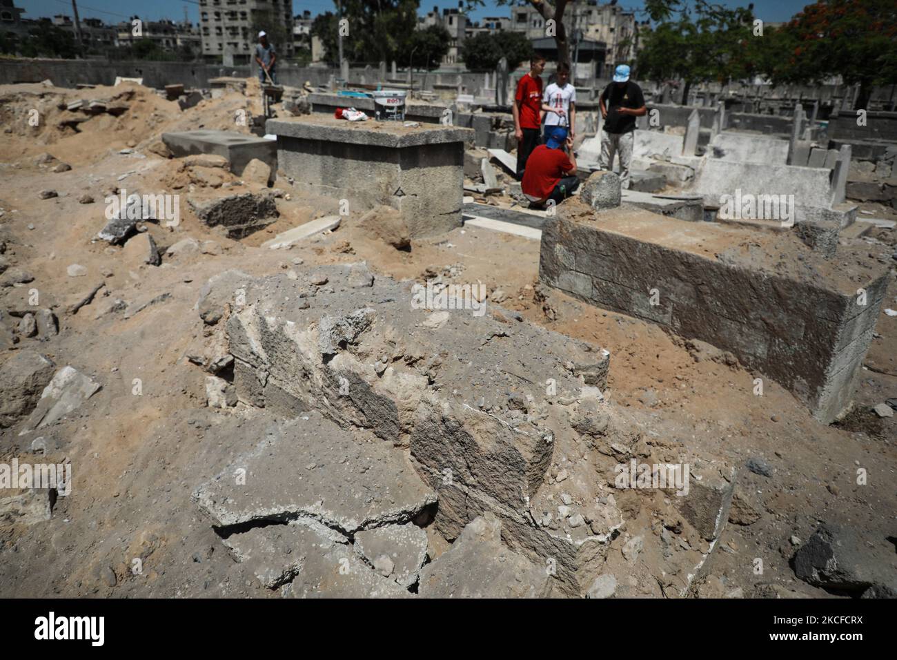 A picture taken on May 30, 2021 shows the damage around tombs in the ...