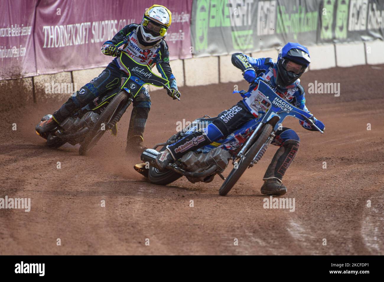 Jody Scott (Blue) leads Freddy Hodder (Yellow) during the British ...