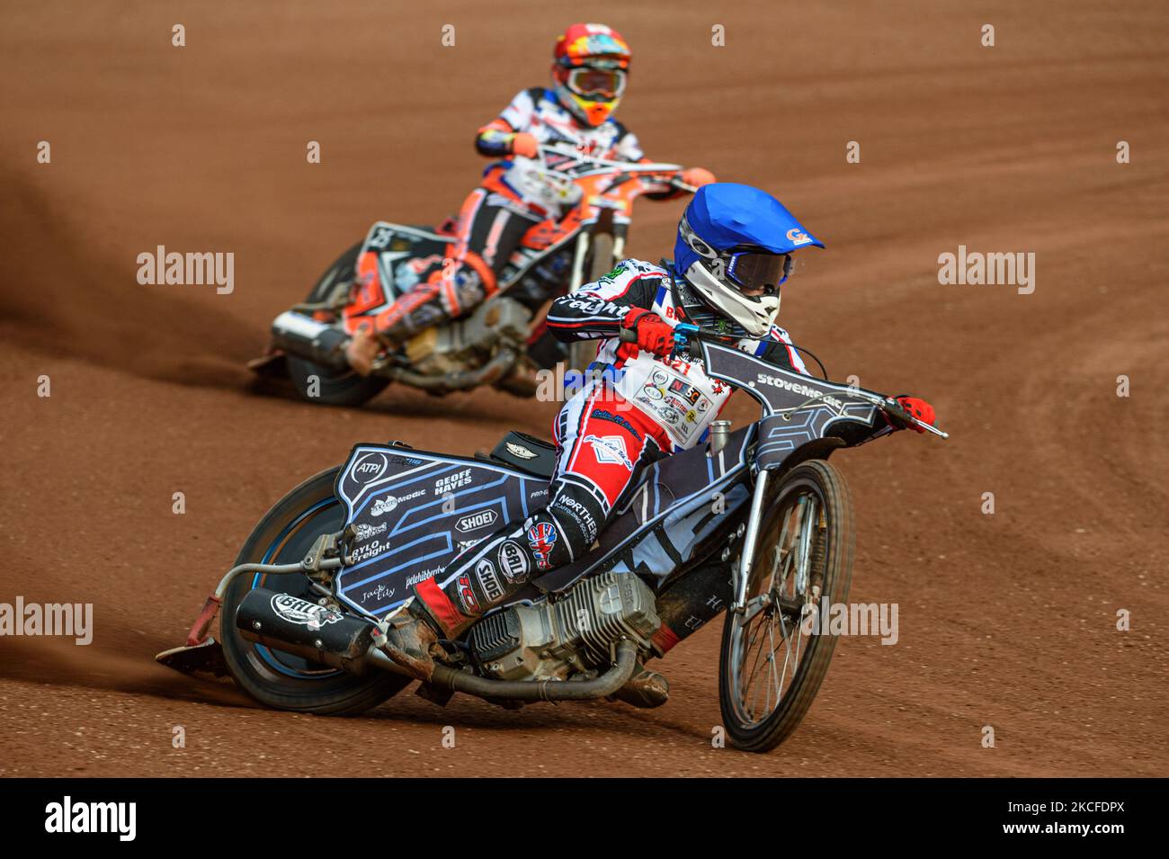 Sam McGurk (Blue) leads Ben Trigger (Red) during the British Junior ...