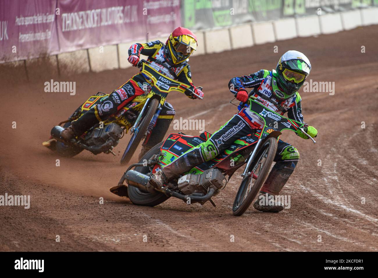 Luke Harrison (White) leads Max James (Red) during the British Junior ...