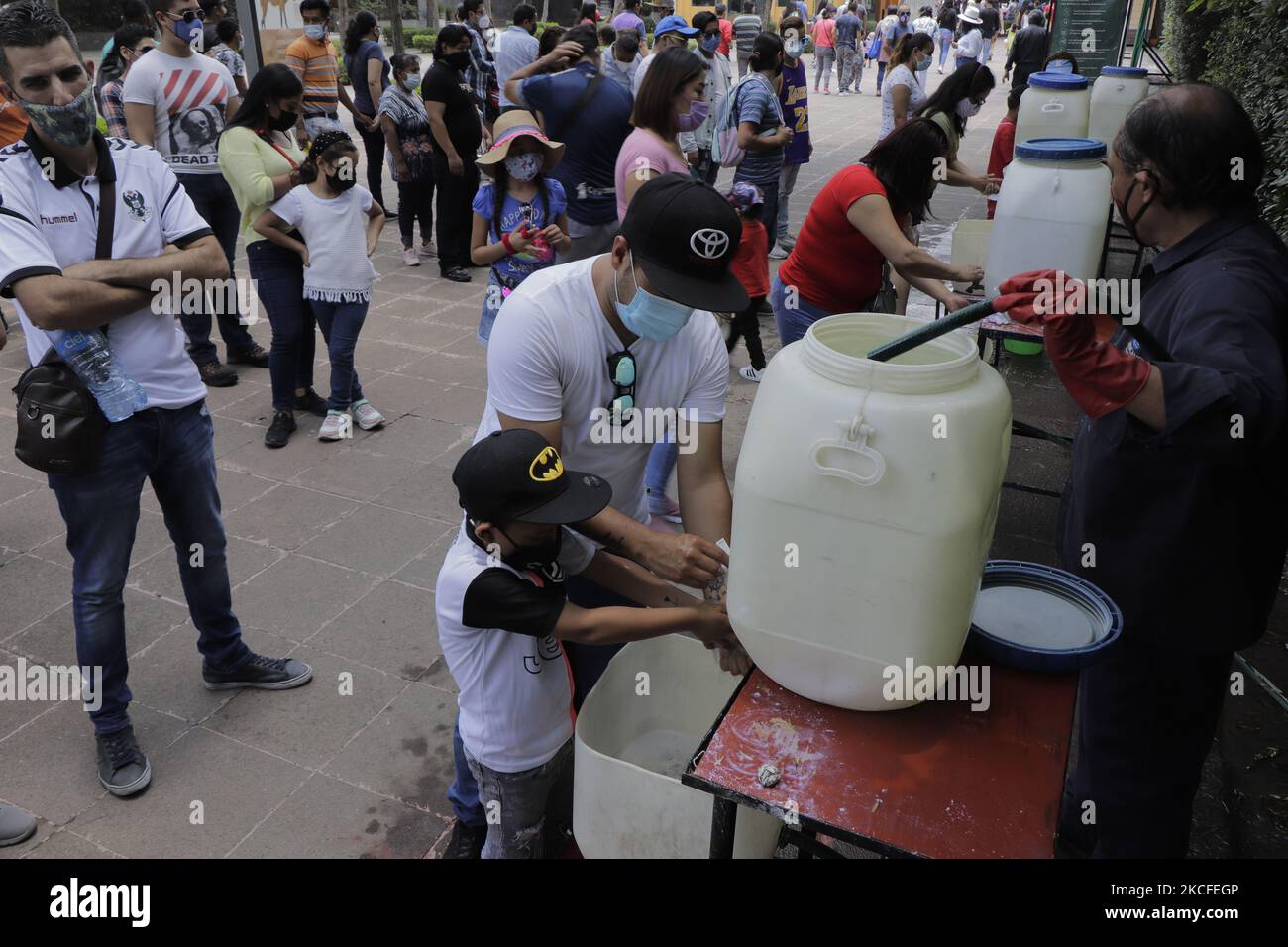 Hand washing area in the Bosque de Chapultepec in Mexico City, during ...