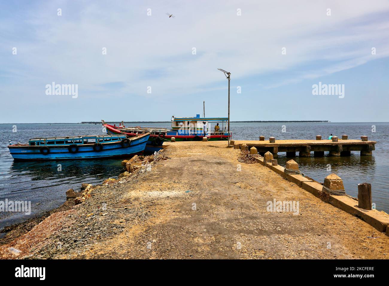 Boats moored along the dock at the Kanaki Harbour in the Jaffna region of Sri Lanka. (Photo by ...