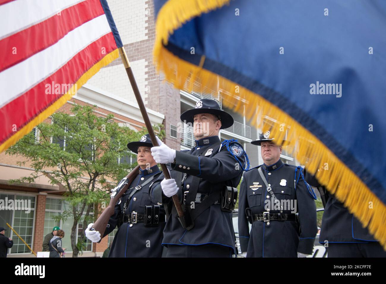 Members of the Royal Oak Police Color Guard prepare to march for the ...