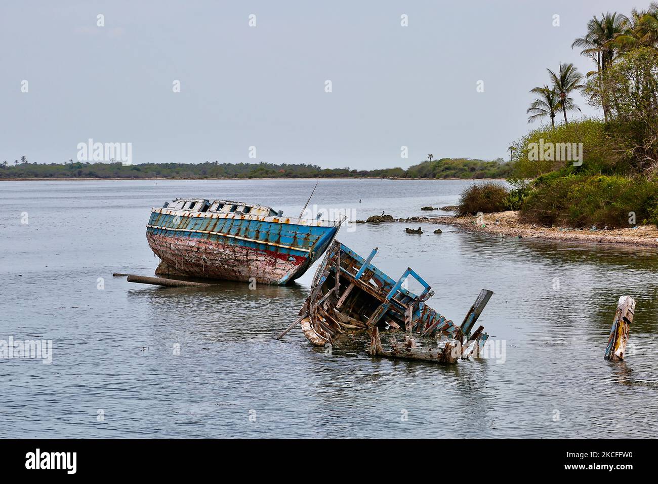Wrecked boats along the coast of Analaitivu Island in the Jaffna region of Sri Lanka. (Photo by ...