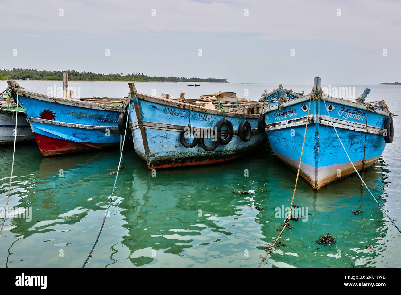 Boats moored at the harbour on Analaitivu Island in the Jaffna region of Sri Lanka. (Photo by ...