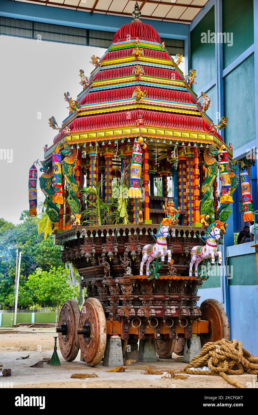 Large wooden chariot (ther) at the Ayyanar Kovil (Aiyanar temple) on ...