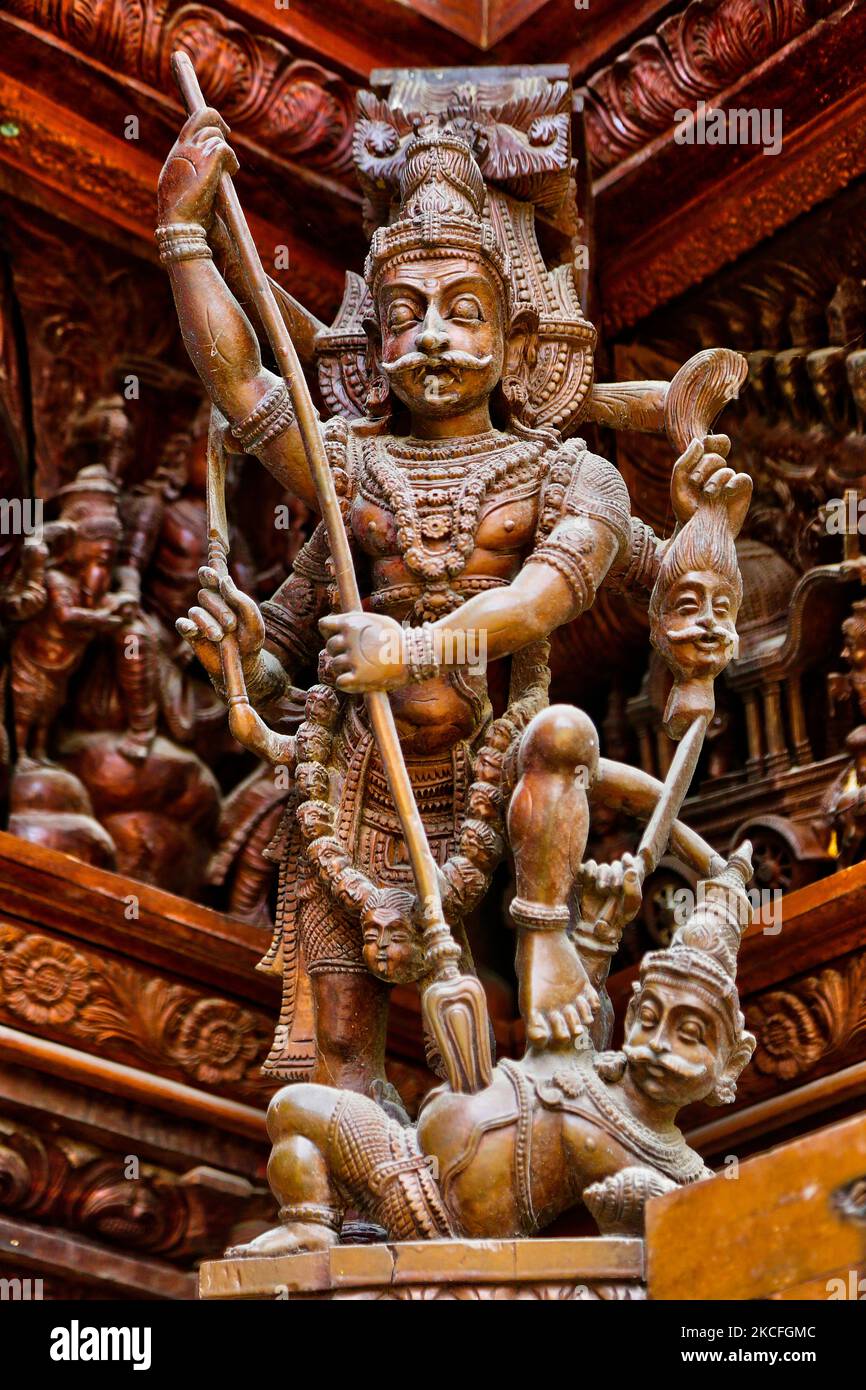 Detailed wooden carvings and figures adorn the large chariot (ther) at ...