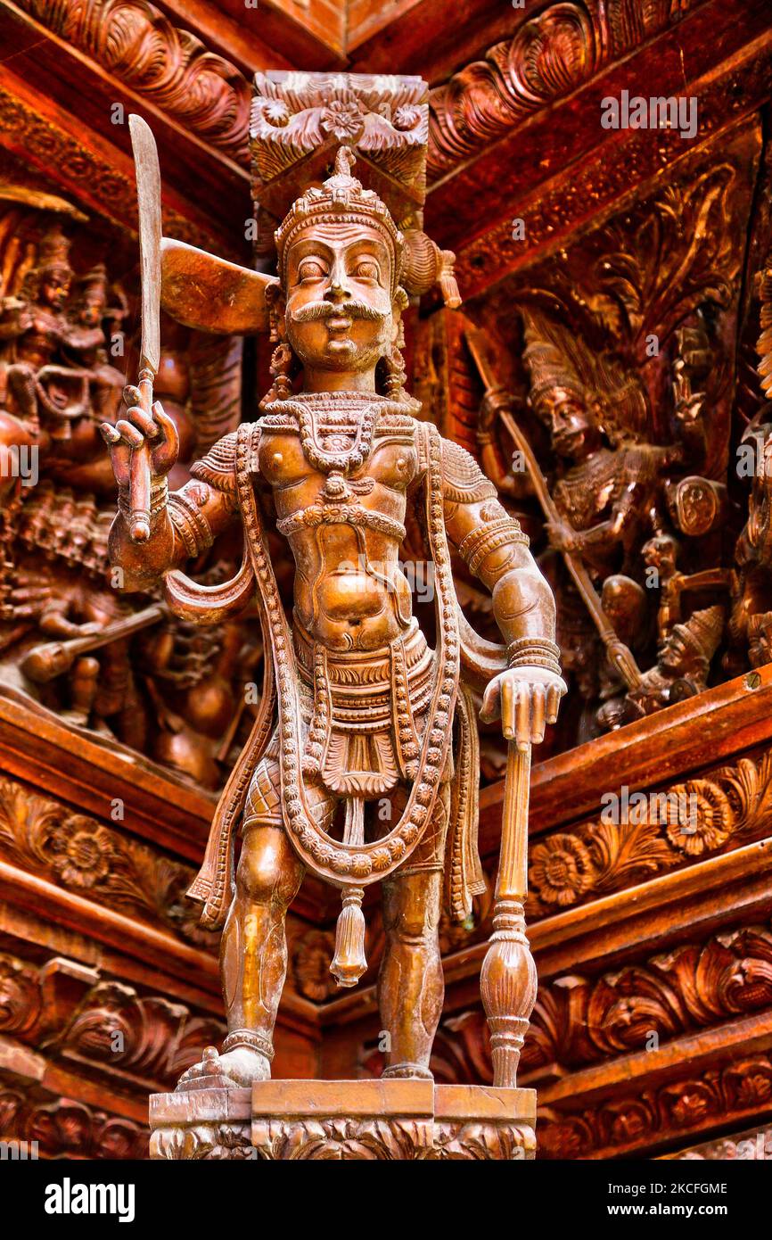 Detailed wooden carvings and figures adorn the large chariot (ther) at ...