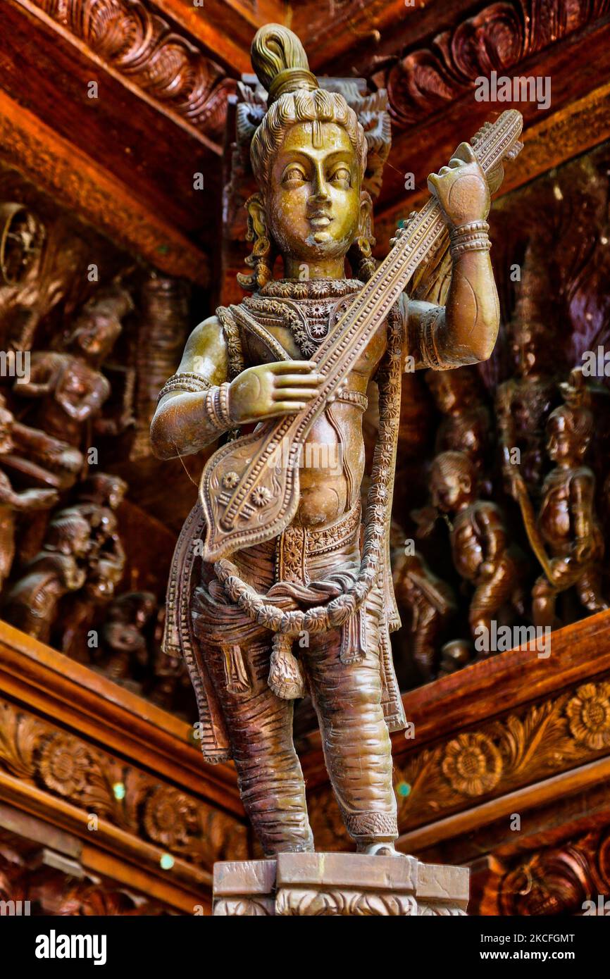 Detailed wooden carvings and figures adorn the large chariot (ther) at ...