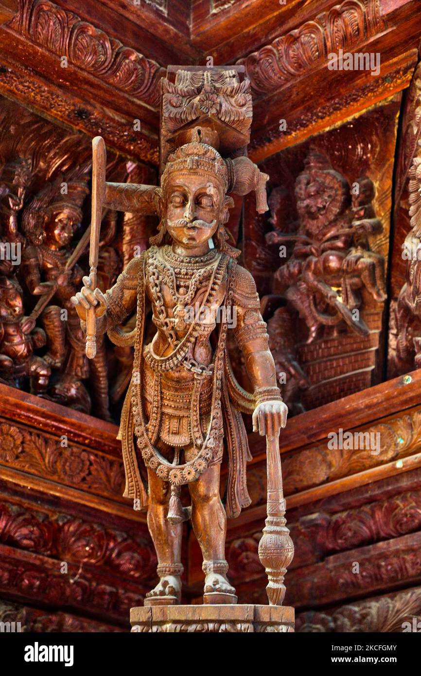 Detailed wooden carvings and figures adorn the large chariot (ther) at ...