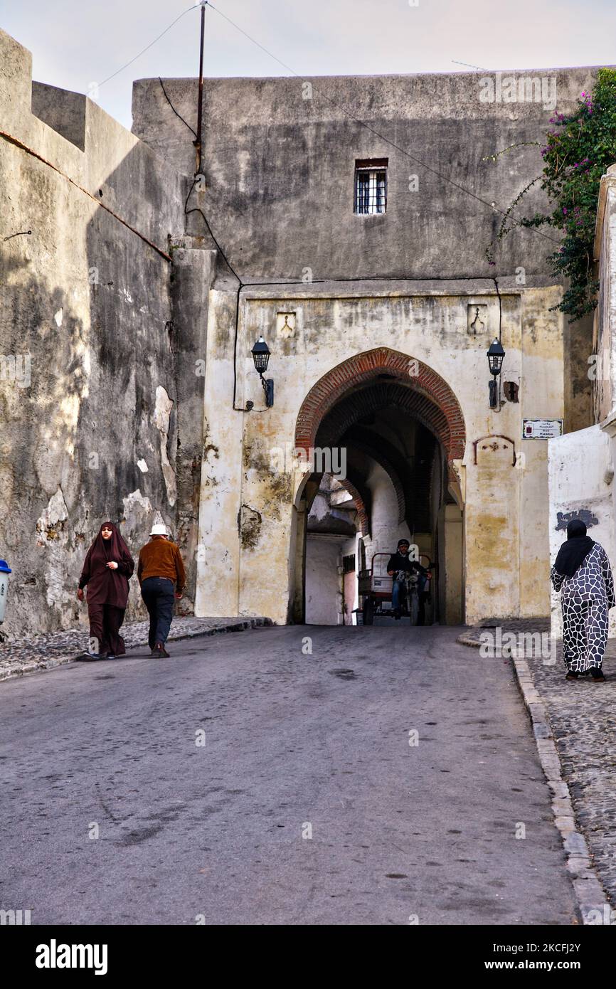 People walk within the walls of the 17th century Kasbah (old fort) in ...