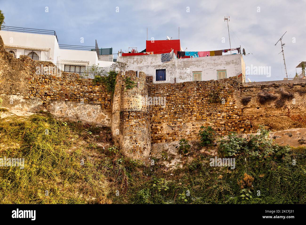 Walls of the 17th century Kasbah (old fort) in the city of Tangier ...