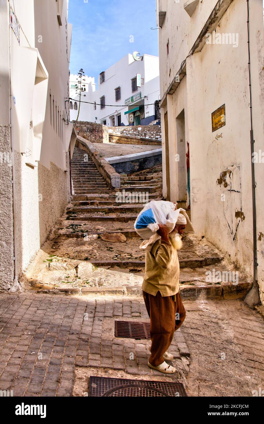 Laneway in the medina (old city) of Tangier (Tangiers), Morocco, Africa ...