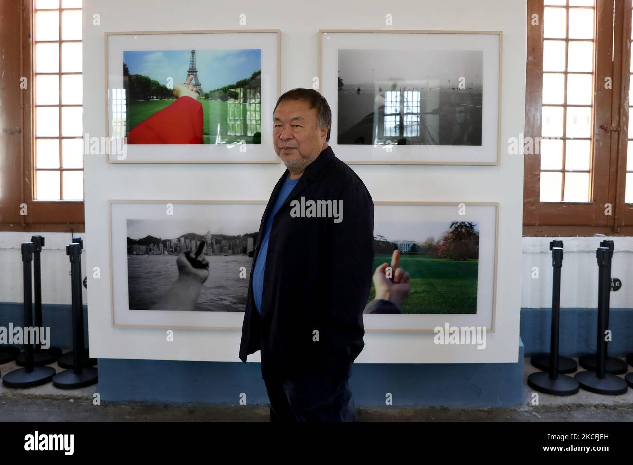 Chinese artist Ai Weiwei walks by his artworks during a press preview ...