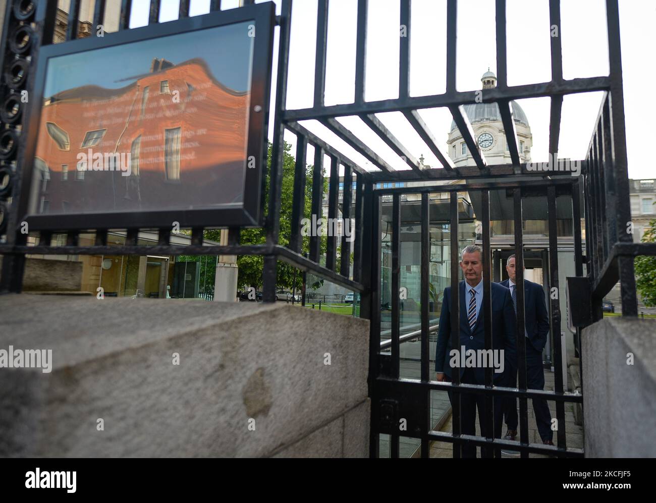 DUP Leader Edwin Poots (L) and Paul Givan leave Government Buildings in ...