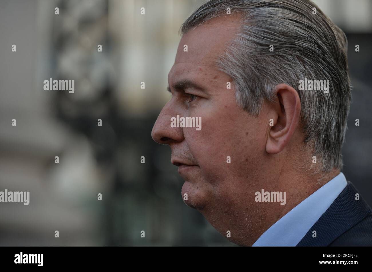 DUP Leader Edwin Poots leaves Government Buildings in Dublin after ...